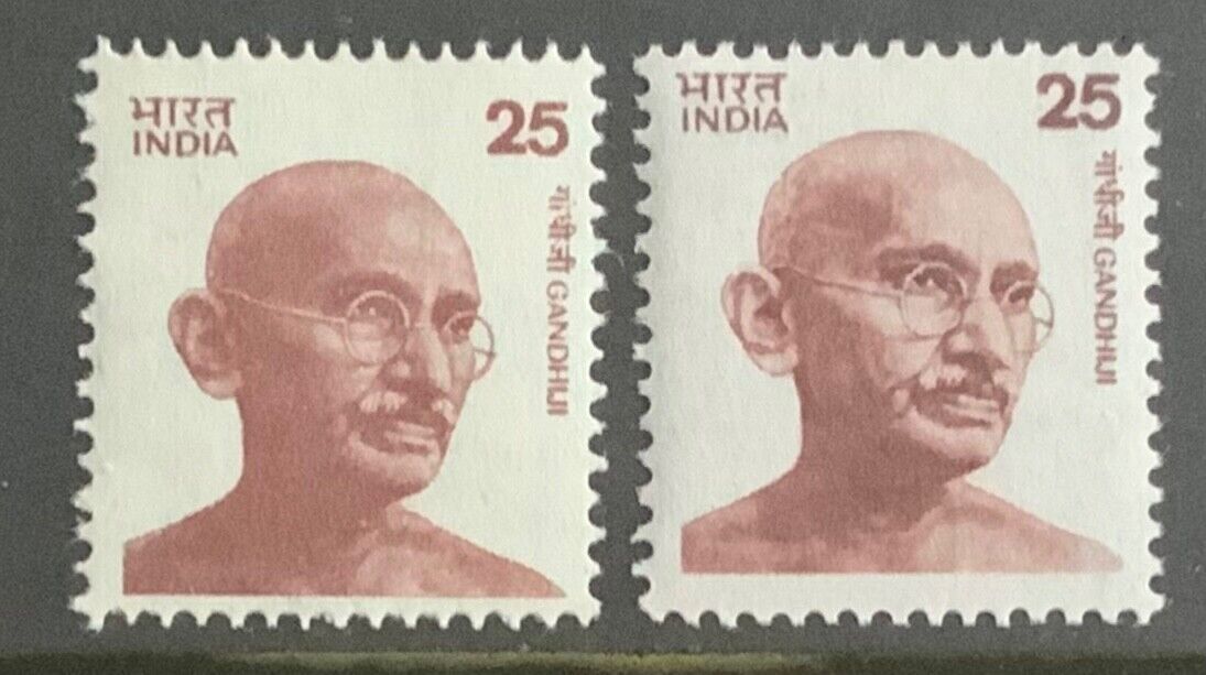 India 1974 Definitives 25p Gandhi Sg732 TWO Shades Unmounted Mint ...