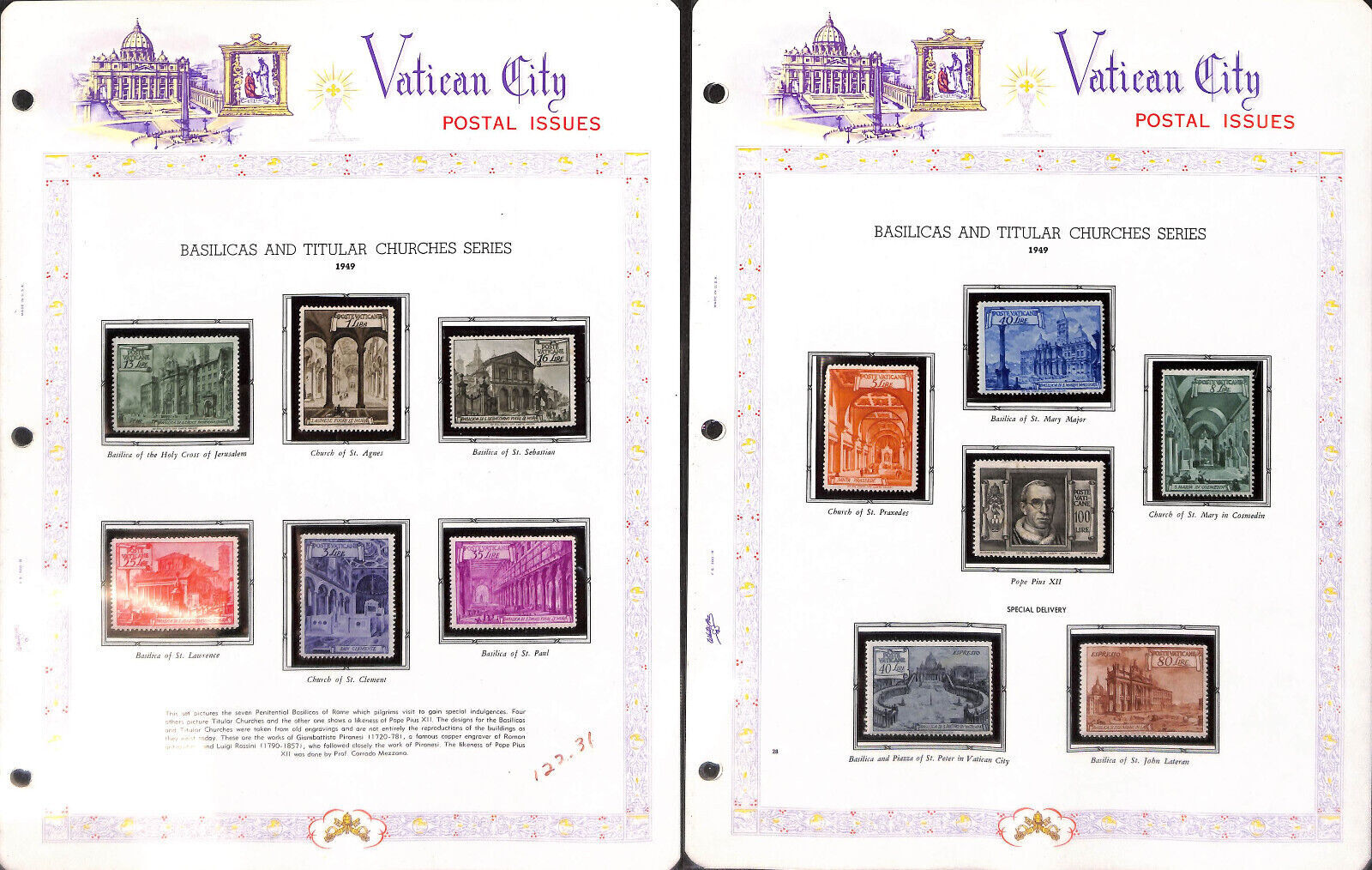 Vatican City Stamp Collection In White Ace Album, 1929-1954, Loaded ...