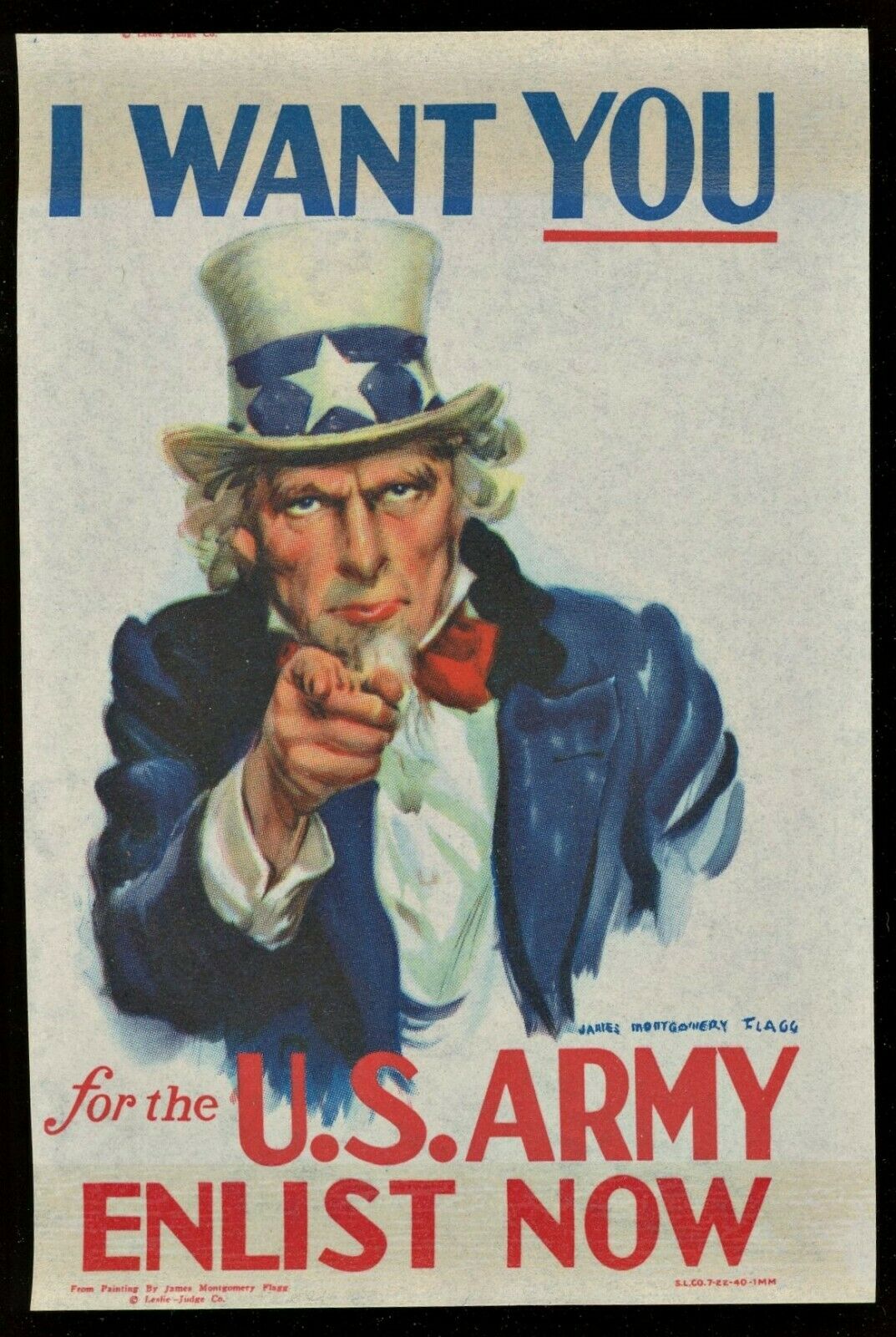 Wwii 1940 Vintage Uncle SAM I Want YOU Enlist US Army Poster Stamp ...