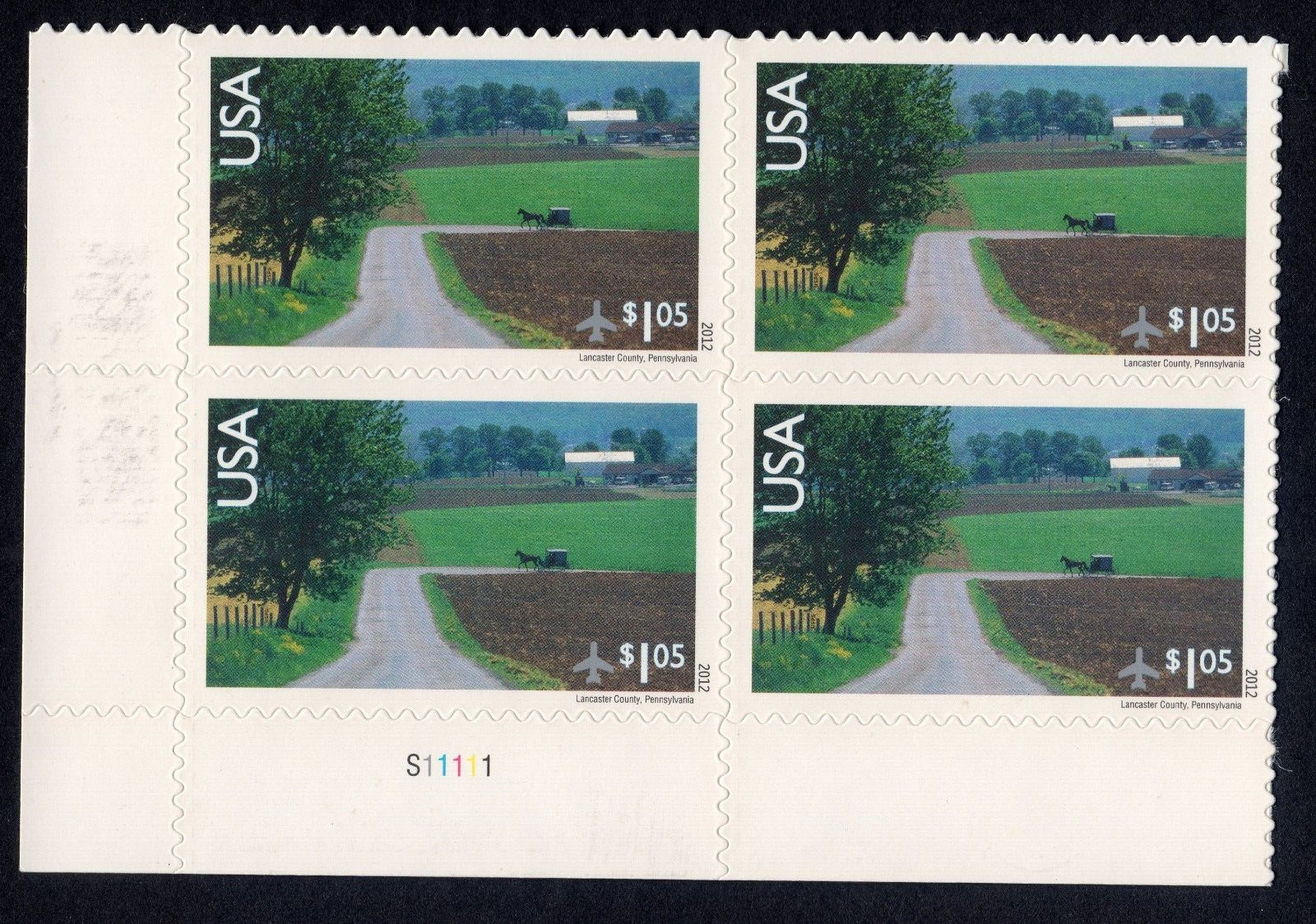 Scott #c150 Lancaster, PA (Amish) $1.05 Plate Block of 4 Airmail Stamps ...