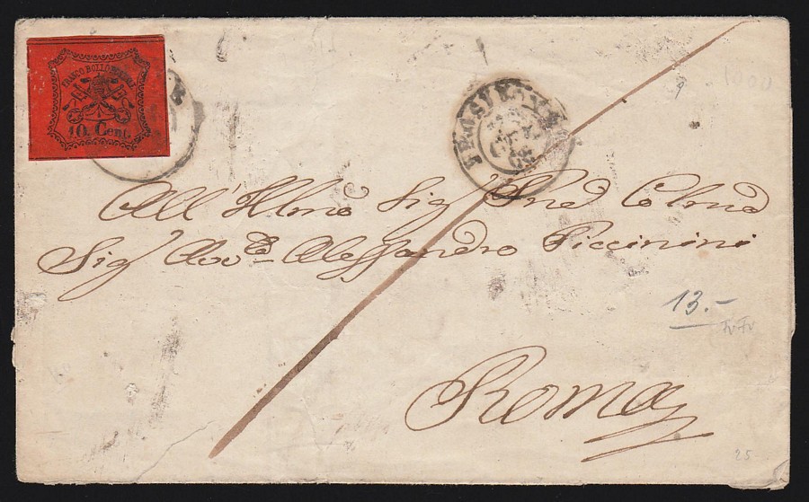 ITALY - PAPAL STATES 1868 folded letter wrapper franked 10c vermilion ...