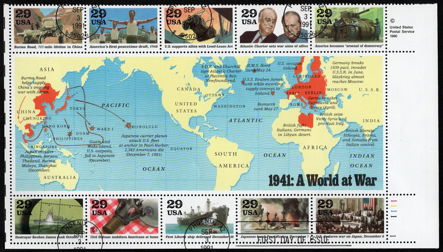 US #2559 1941 World WAR II, 29c Block of 10, VF/XF Used | United States ...