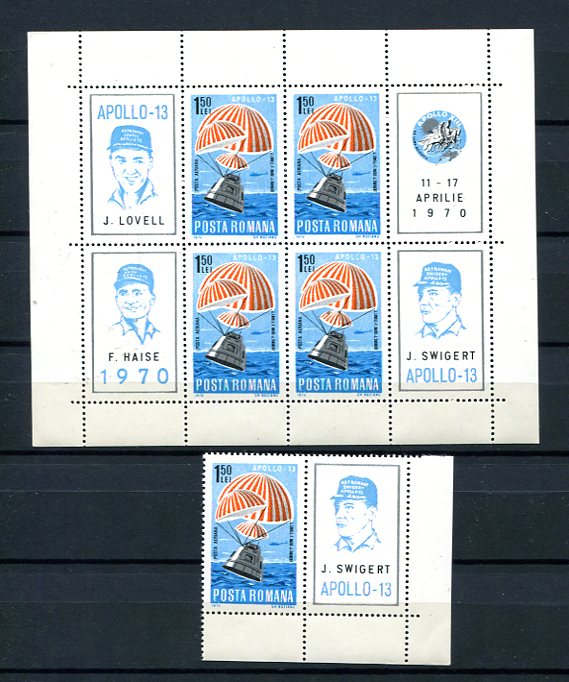 Romania 1970 Souvenir Sheet Stamp Mi Block 77 MNH Apollo 13 8205 ...