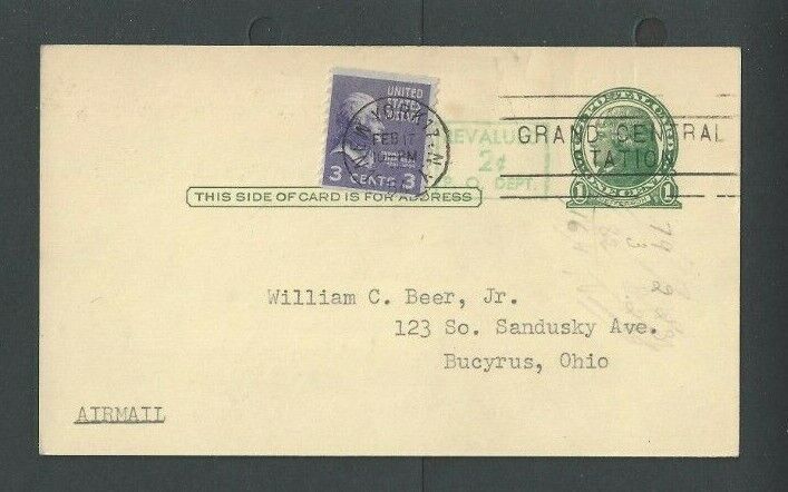 1954 3c Prexy Horizontal Coil Pays 4c Air Rate On UX27 Postal Unusual ...