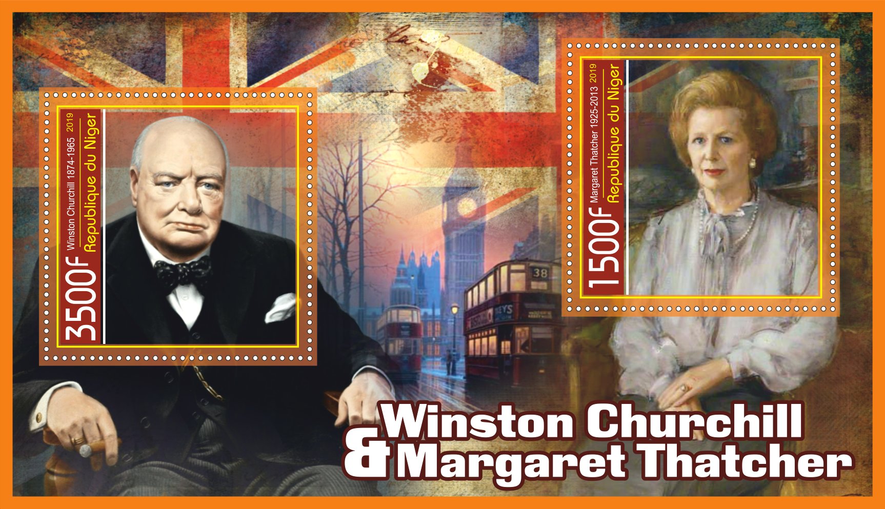 Stamps. Famous people. Winston Churchill 2019 1+1 sheets perforated ...