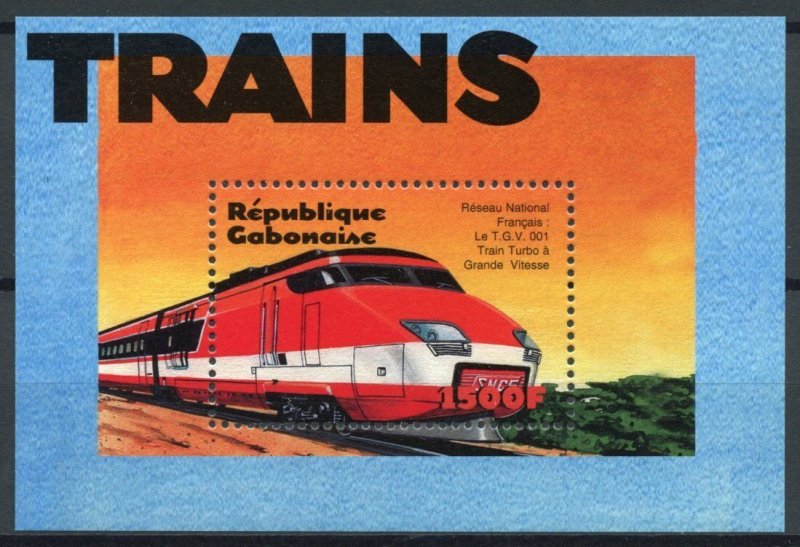 Gabon 2001 MNH Trains Stamps TGV High-Speed Railways Rail 1v S/S I ...