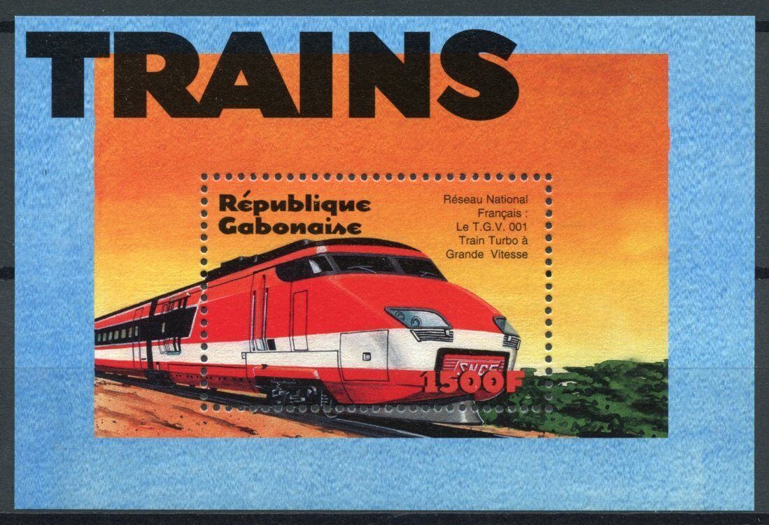 Gabon 2001 MNH Trains Stamps TGV High-Speed Railways Rail 1v S/S I ...