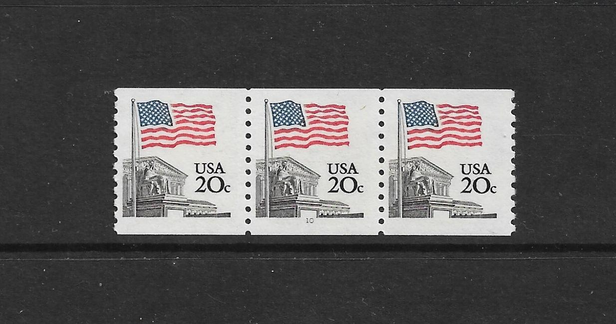US Stamps: #1895a; 20c Flag over Supreme Court Coil (Narrow Tag); PNC3 ...