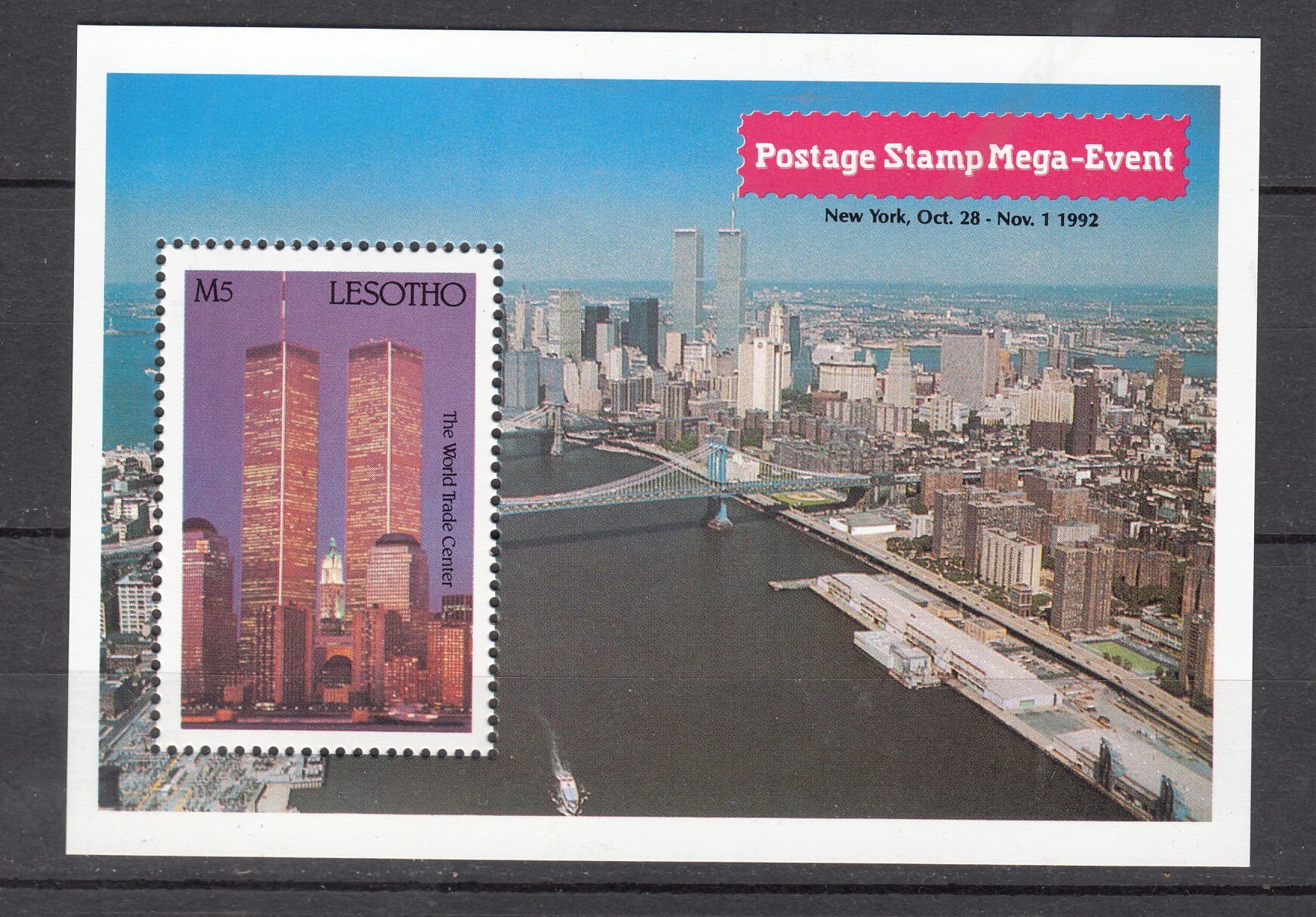 Z4597 jlstamps 1992 lesotho mnh s/s #937 world trade center new york ...