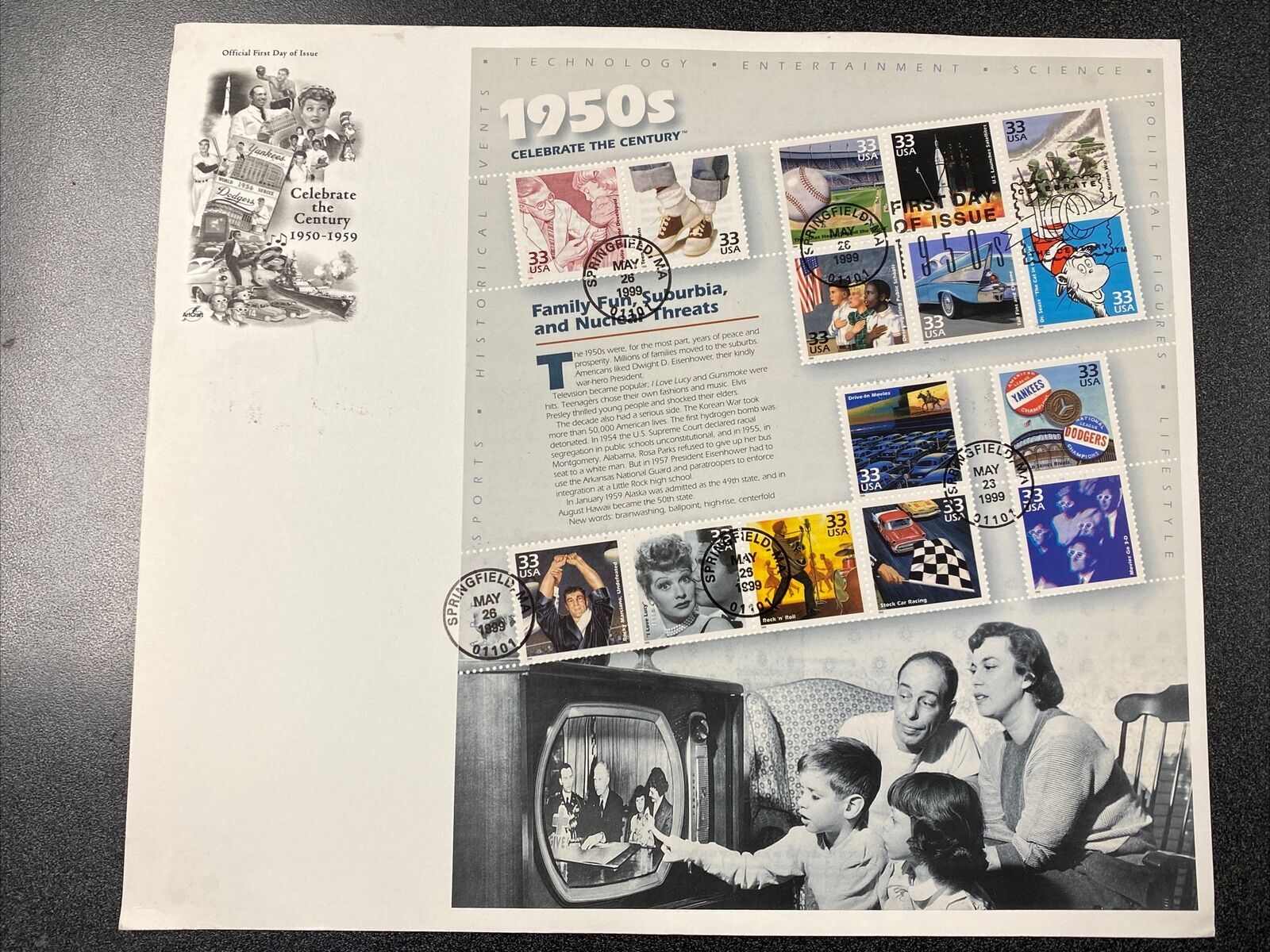 FDC 3187 Celebrate The Century 1950s First Day Of Issue 1999 ArtCraft ...