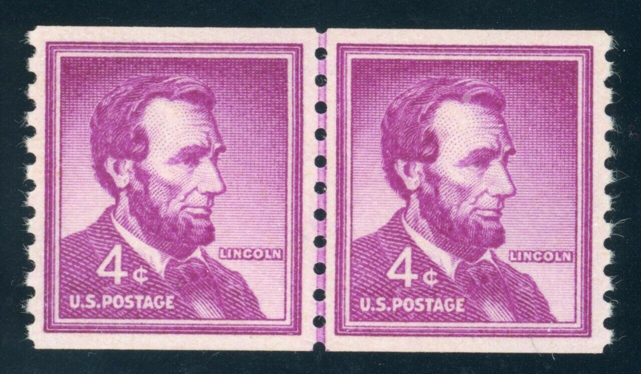US Stamp #1058 LP Lincoln 4c - PSE Cert - XF-SUP 95 - small hole ...