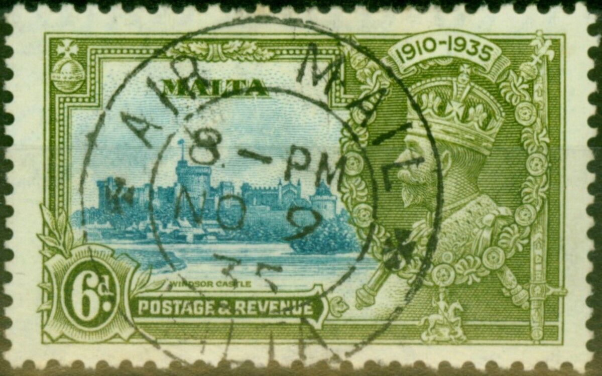 Malta 1935 Jubilee 6d Light Blue & Olive-Green SG212 Fine Used | Europe ...