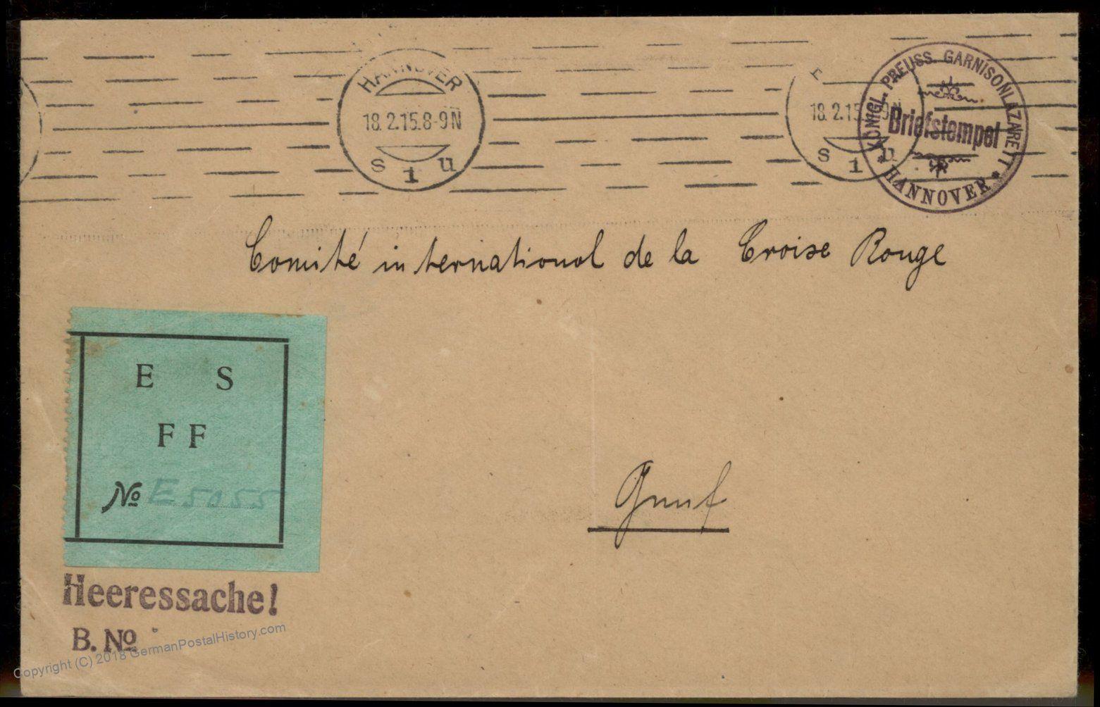 Germany 1915 WWI Hannover POW Camp Unusual ES FFA Label Switzerland Red ...