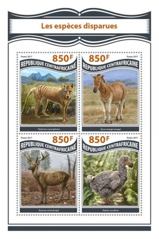 Central Africa - 2017 Extinct Species - 4 Stamp Sheet - CA17808a ...