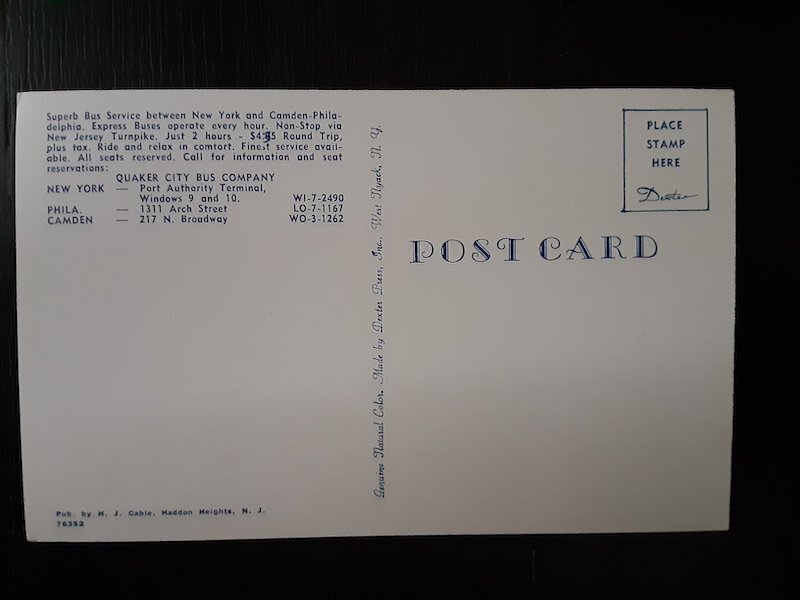 Vintage Postcard Bus Service From New York To Philadelphia 1950s ...