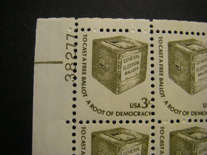 Scott 1584, 3c Ballot Box, PB4 #38277 x4, Matched Set, shiny gum, MNH ...
