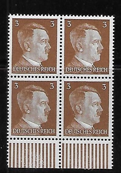 Germany 507 3pf Hitler Lower margin block of 4 MNH (z1) | Europe ...