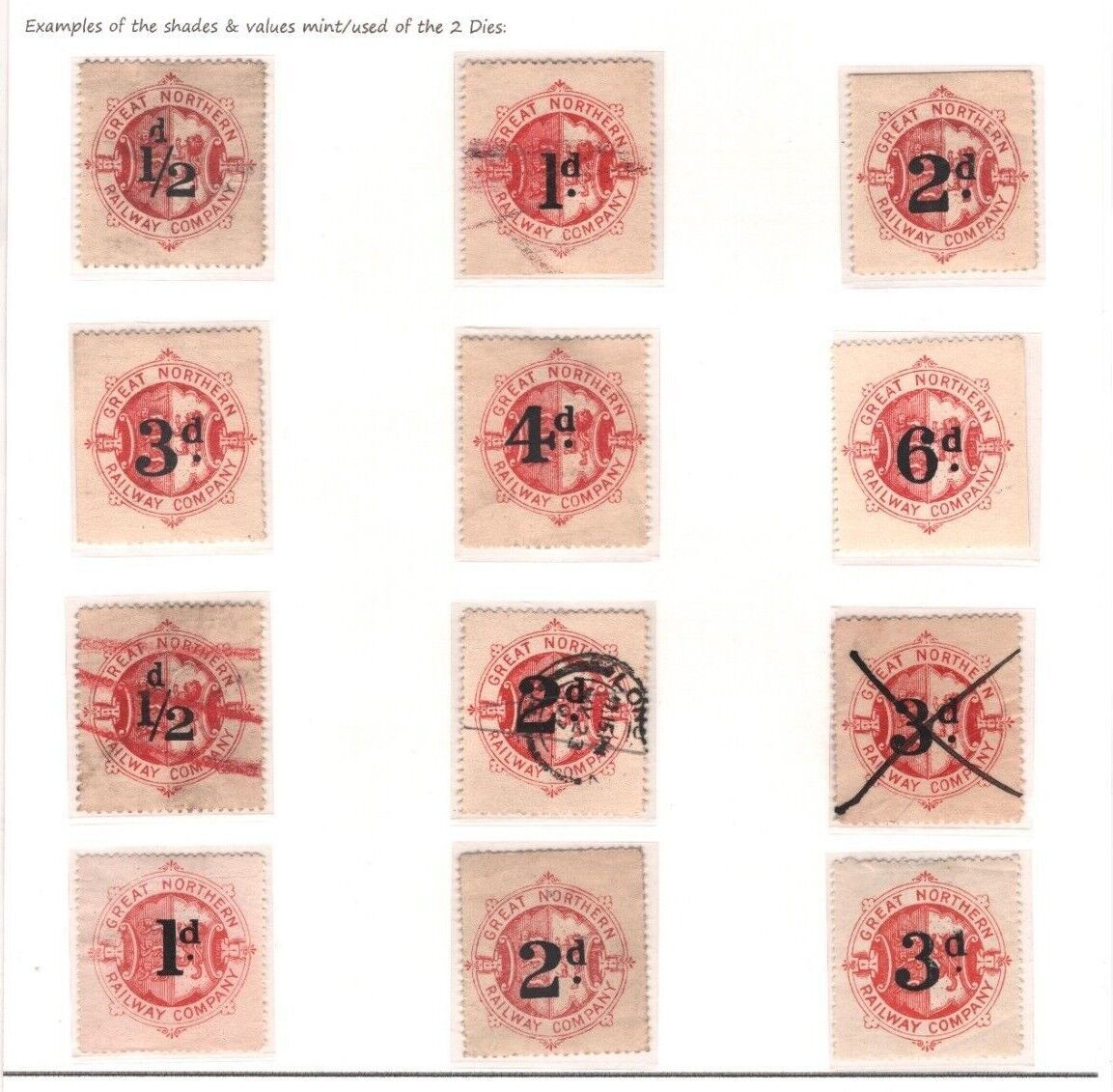GB GNR RAILWAY Letter/Parcel Stamps{12} ½d - 6d Red Shades Used Mint ...