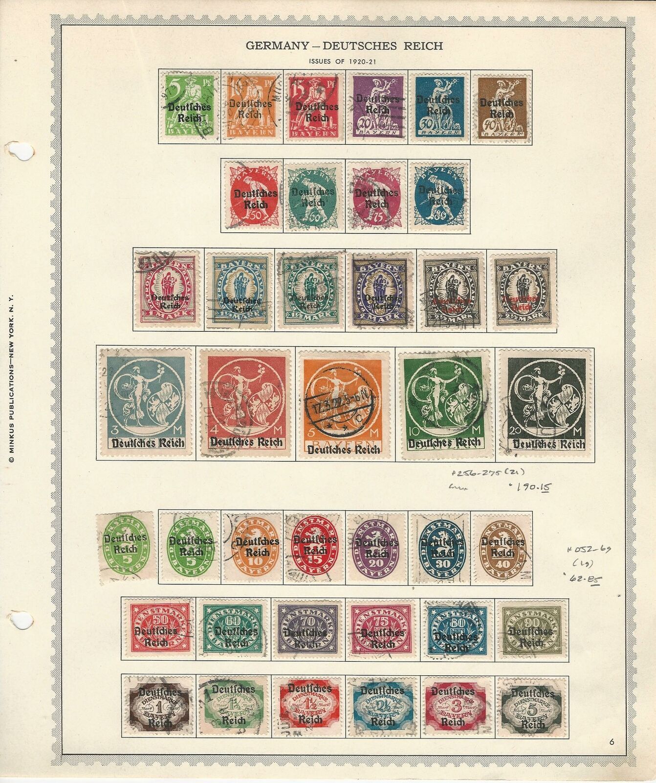 Germany Stamp Collection on Minkus Specialty Page, #256-275, O52-O69 ...