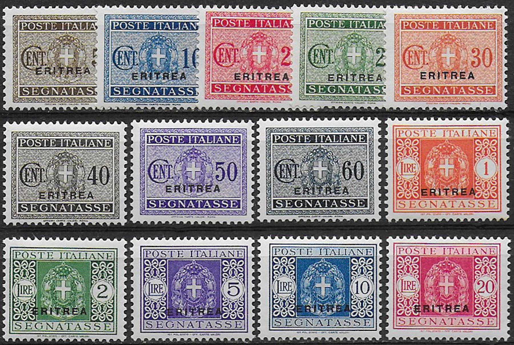 1934 Eritrea Segnatasse 13v. MNH Sassone n. 26/38 | Europe - Italy ...