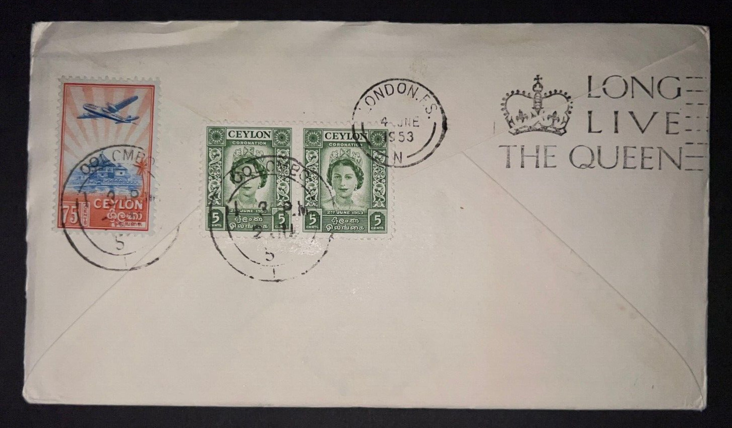 1953 Ceylon Colombo Cover QE2 Queen Elizabeth II Coronation Qantas ...
