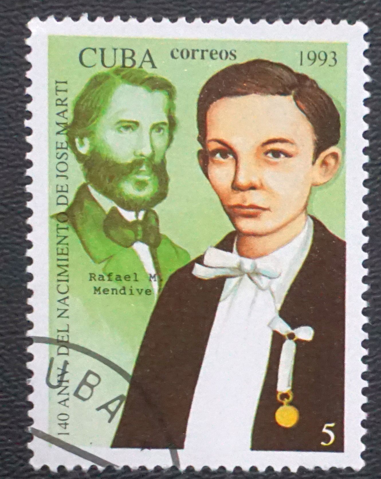 CUBA Sc# 3513 Jose Marti, Raphael Mendive 5c 1993 used cto | Caribbean ...
