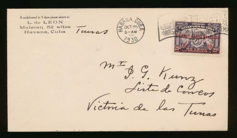 Cuba (Us) 1930 First Flight Cover OCT 30,1930 Habana - Victoria DE LAS ...