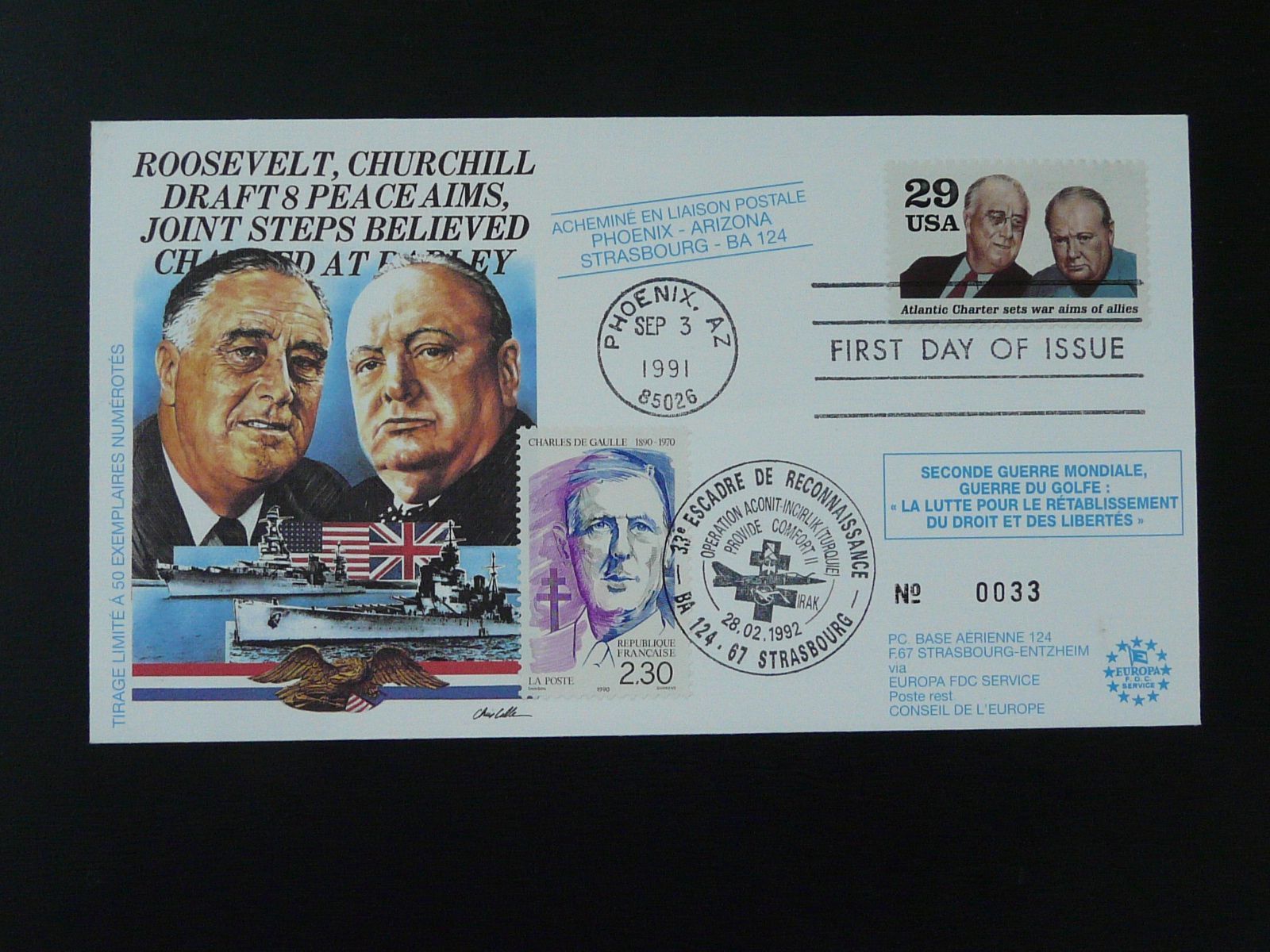 world war II ww2 Roosevelt Churchill FDC USA 1991 (Council of Europe ...
