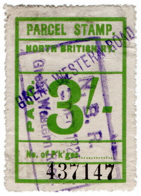 (I.B) North British Railway : Parcel Stamp 3/- (Great Western Road ...