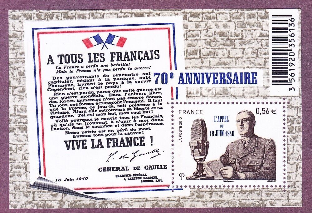 France 3868 MNH 2010 Charles de Gaulle's Appeal of June 18th Speech ...