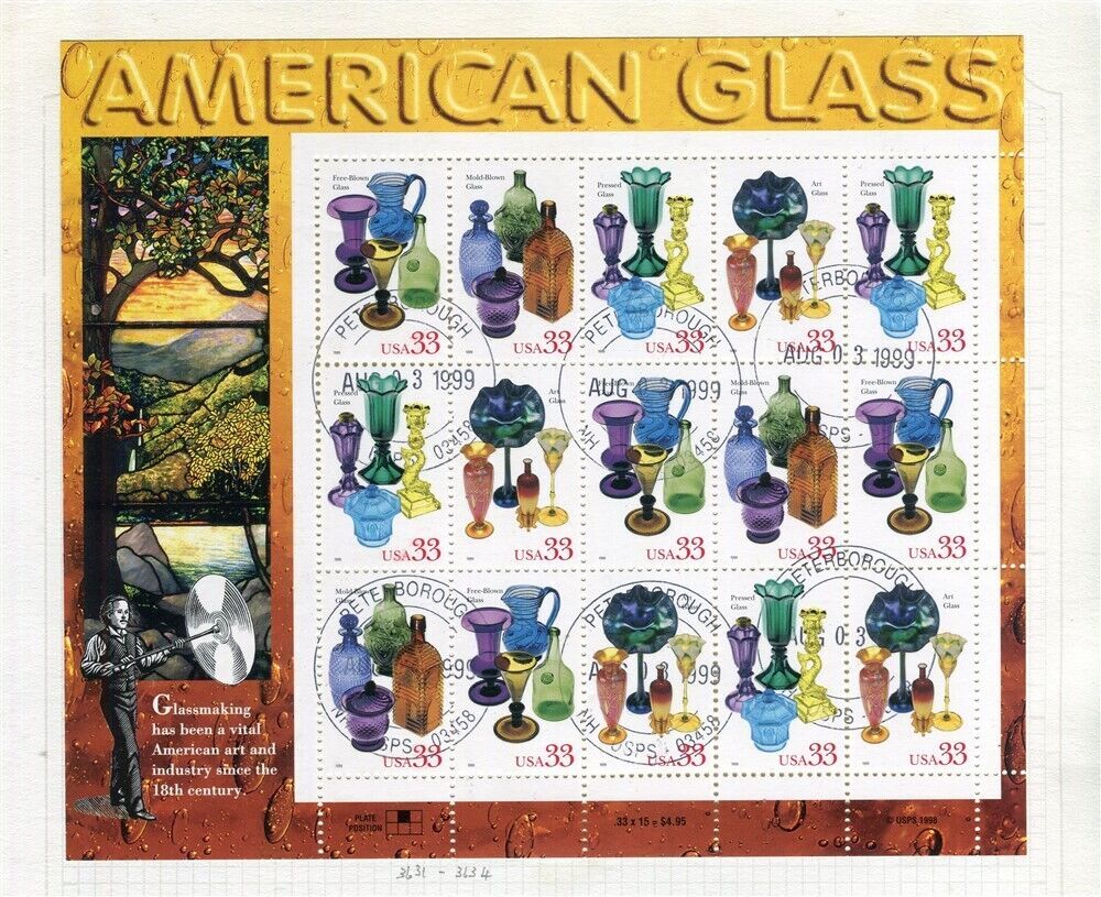 USA; 1990s COMPLETE FULL Special SHEET CTO but FULL GUM, American Glass ...