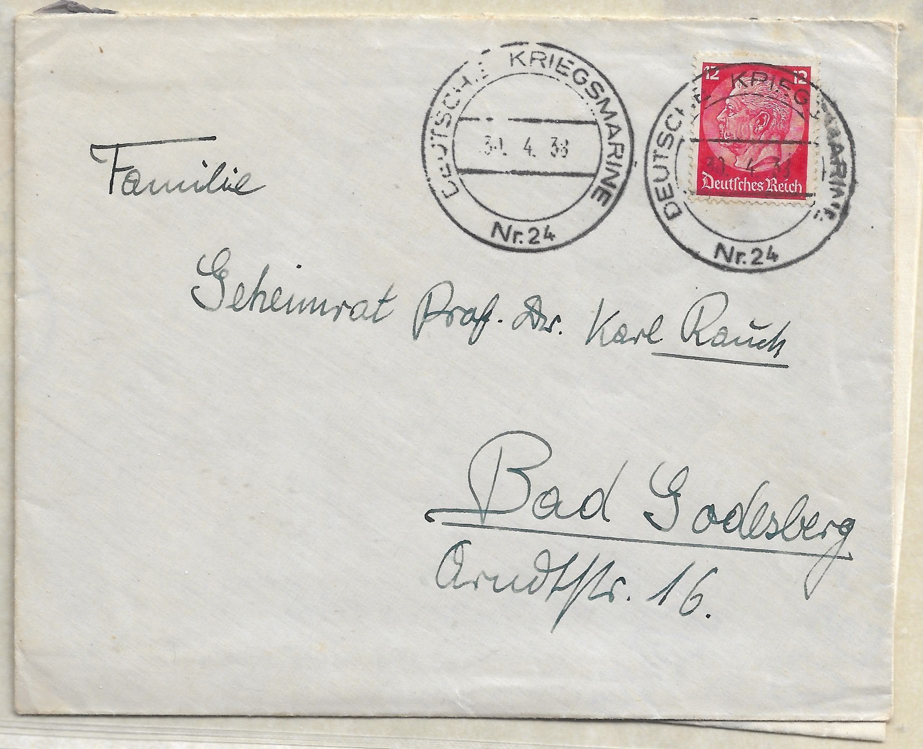 WW2: German Naval Feldpost MSP-24 KMS Admiral Scheer 4/30/38 (54556 ...