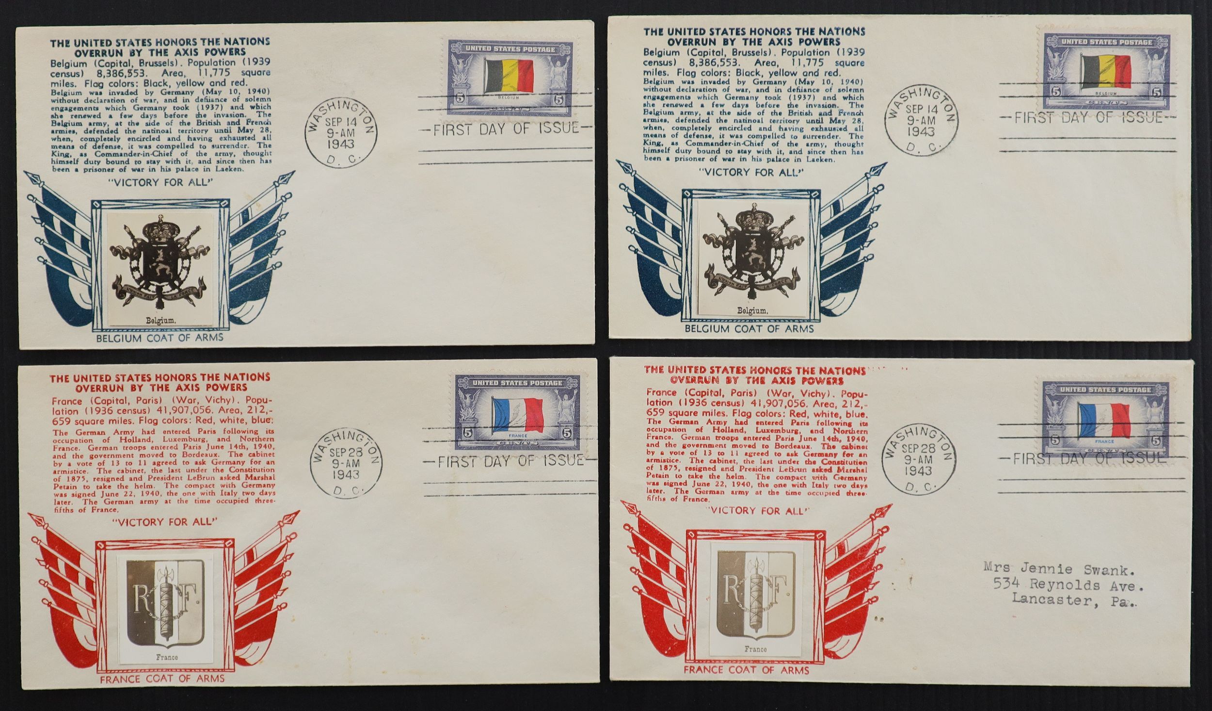 U.S. Used Stamp #910 - 919 5c Overrun Nations Crosby First Day Covers ...