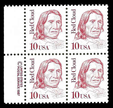 PCBstamps US #2175d CW 40c(4x10c)Red Cloud, mottled tagging, MNH, (CW-3 ...