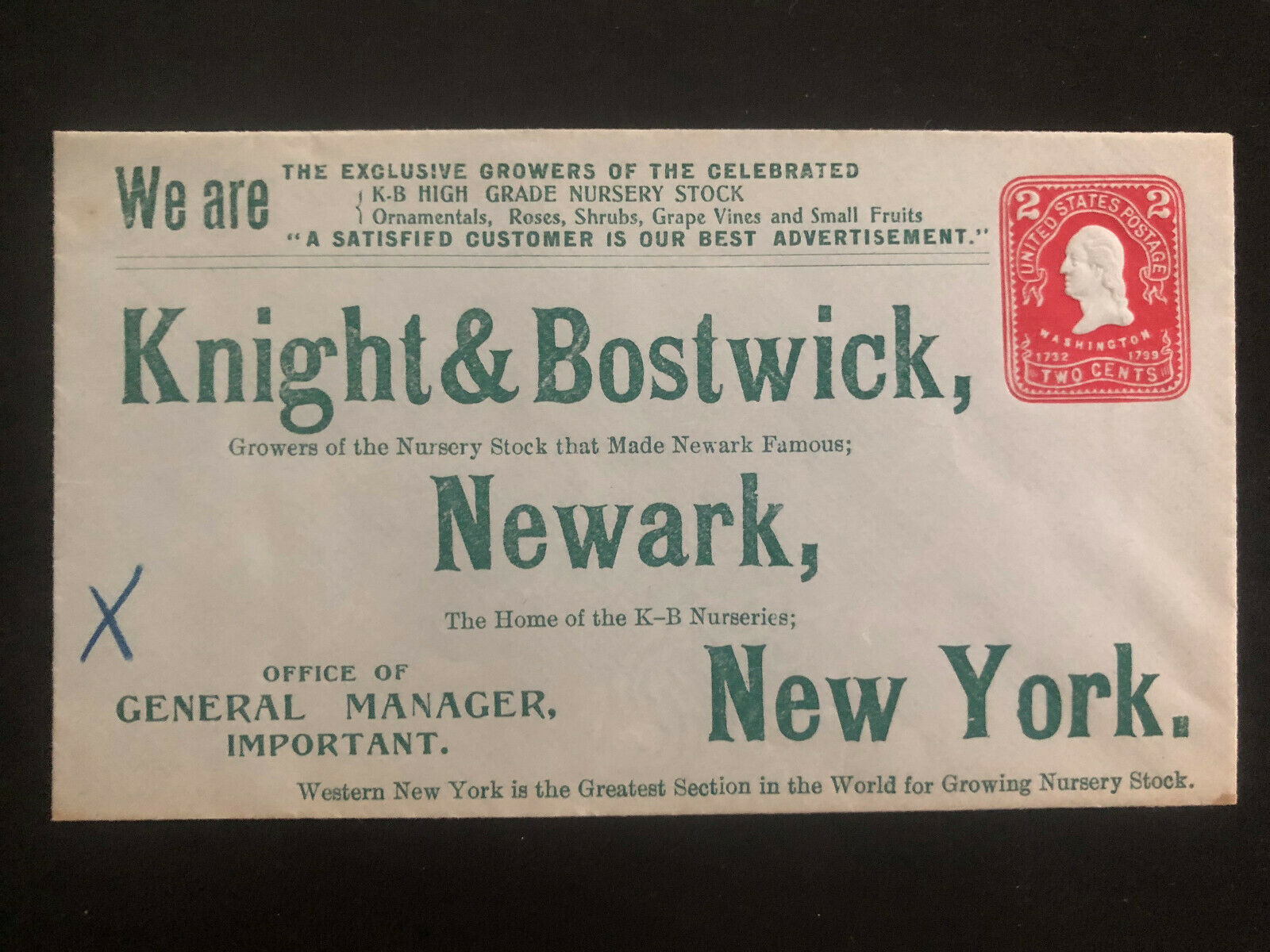 Mint USA Advertising cover 1904 Knight & Bostwick Growers Nursery stock ...