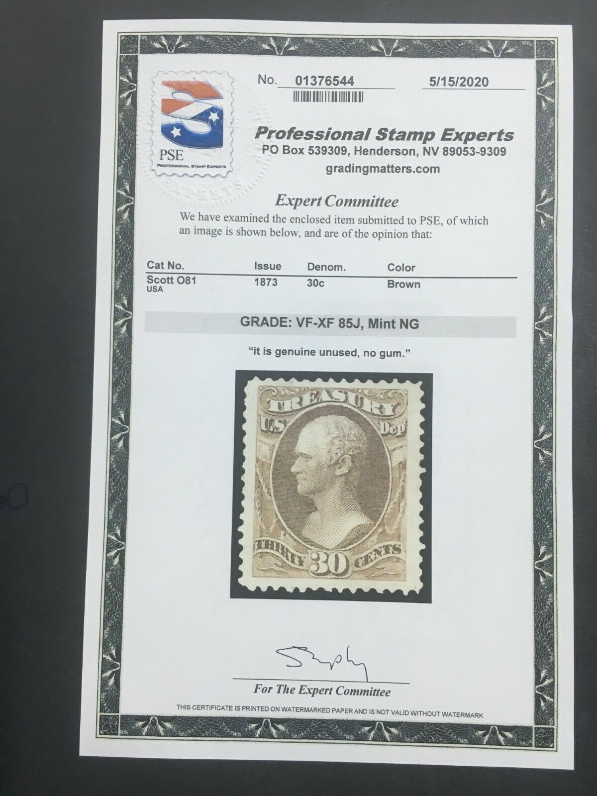 US Stamps #O81 Official Unused PSE Graded Cert VF/Xf-85J LOT #70541 ...