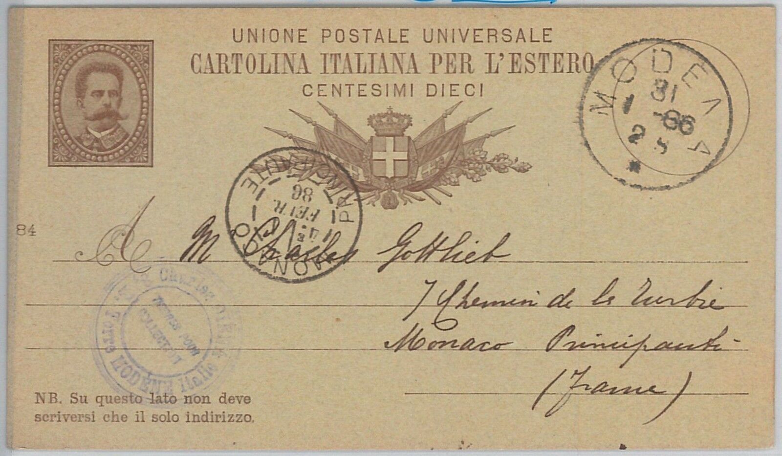 53624 - Regno - Intero Postale Da Modena a Monaco 1886 | Europe - Italy ...