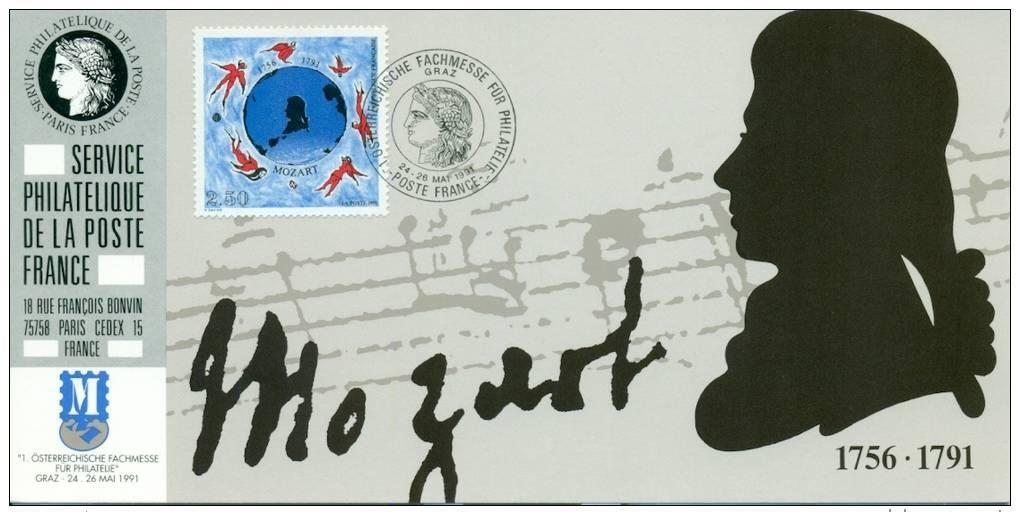 075 Official map Exhibition Graz 1991 France FDC Wolfgang Amadeus ...