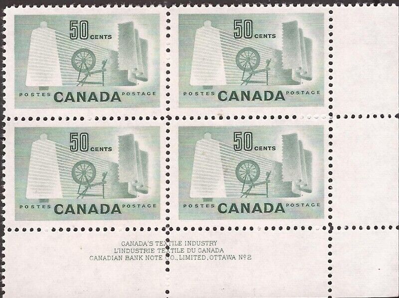Canada - 1953 50c Canada’s Textile Industry - 4 Stamp Block MNH #334 ...