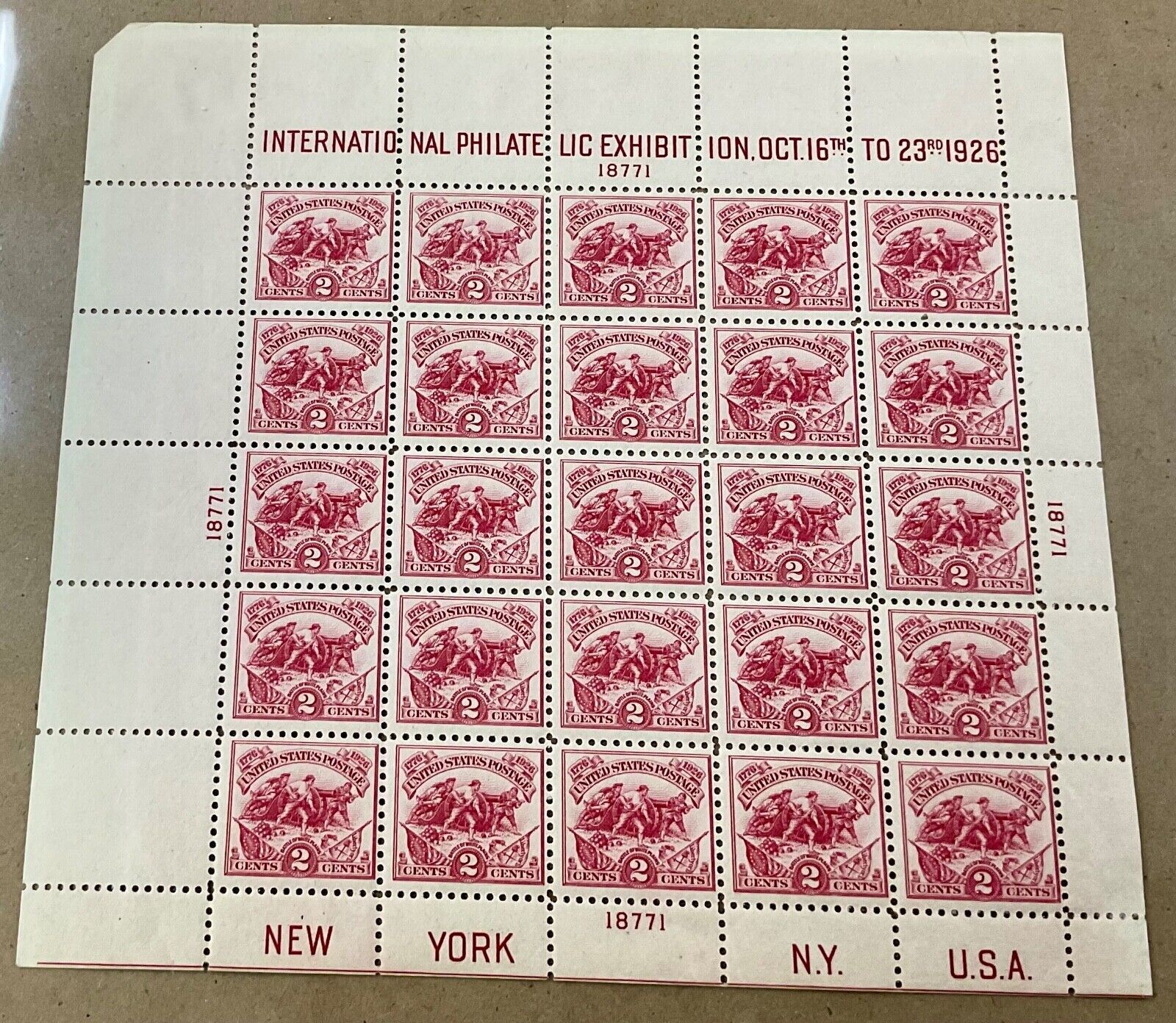 US # 630 1926 White Plains Souvenir sheet F/FV Hinged in selvage ...