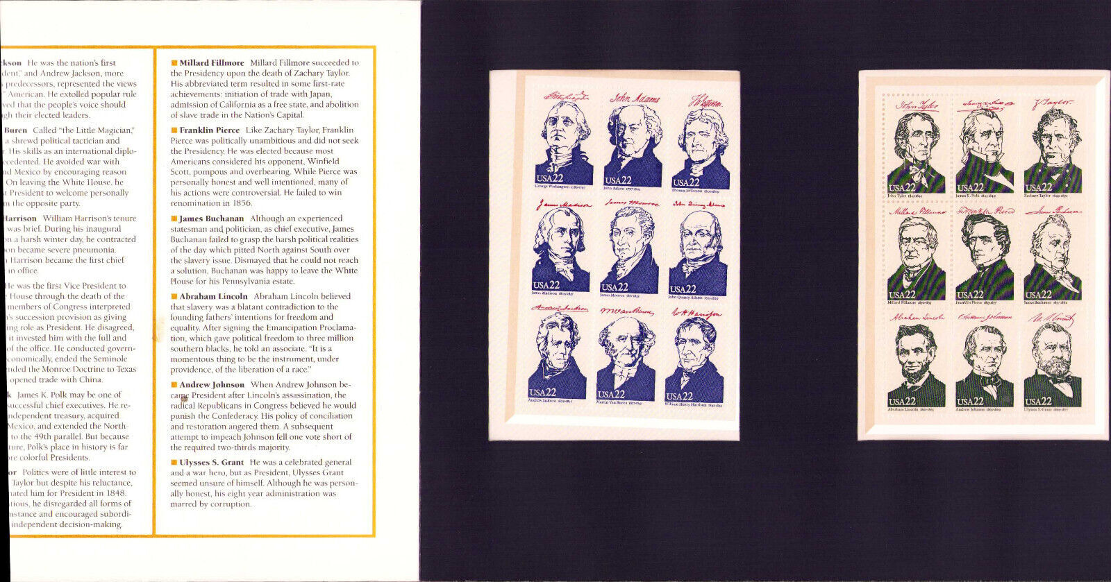 1986 Presidential Commemorative Folio Set of 4 President Stamps Sheets ...