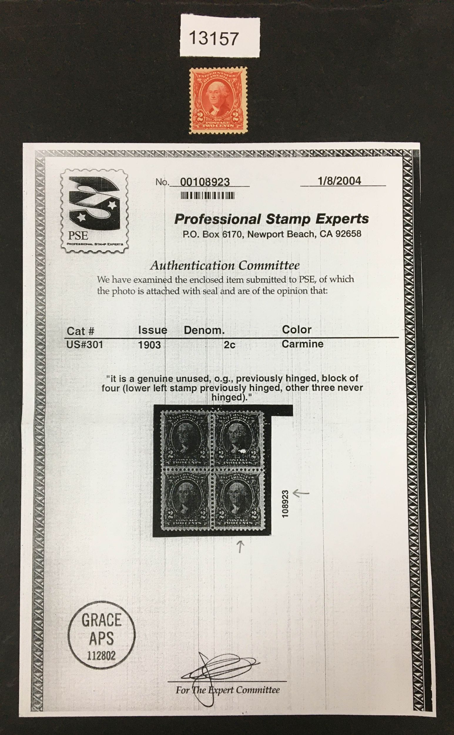 US Stamps # 301 Mint OG NH **Pse Cert** LOT #13157 | United States ...
