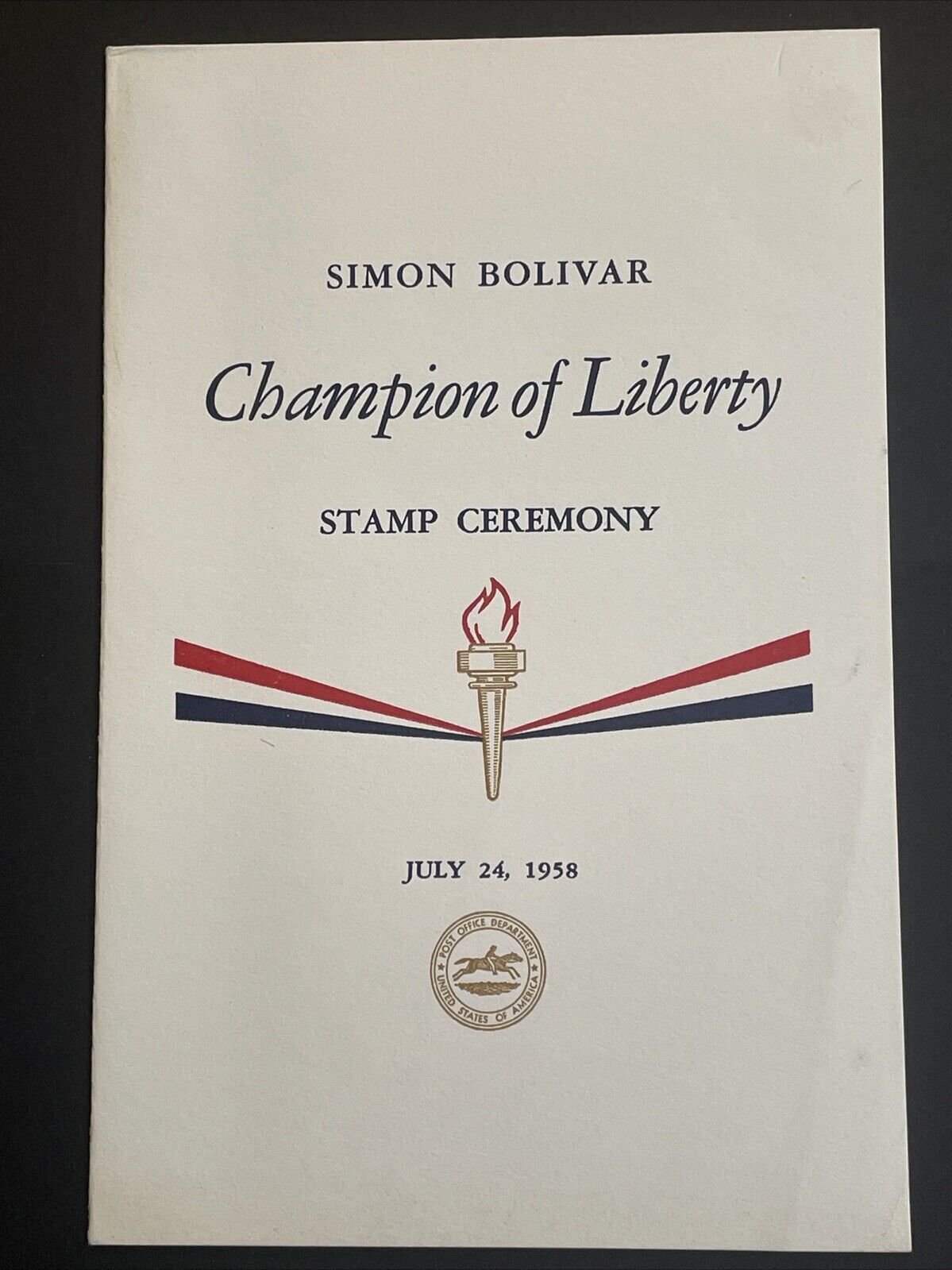 1958 Simon Bolivar Champion 4/8-Cent Stamp First Day Ceremony Program ...