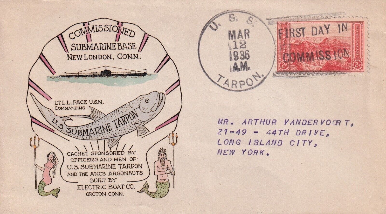 1936 USS Tarpon SS-175 Commissioned to Long Island City, NY ANCS ...