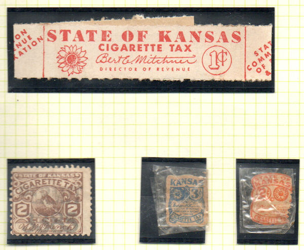 US State of Kansas Cigarette Tax Stamps, F-VF mint & used, very neat ...