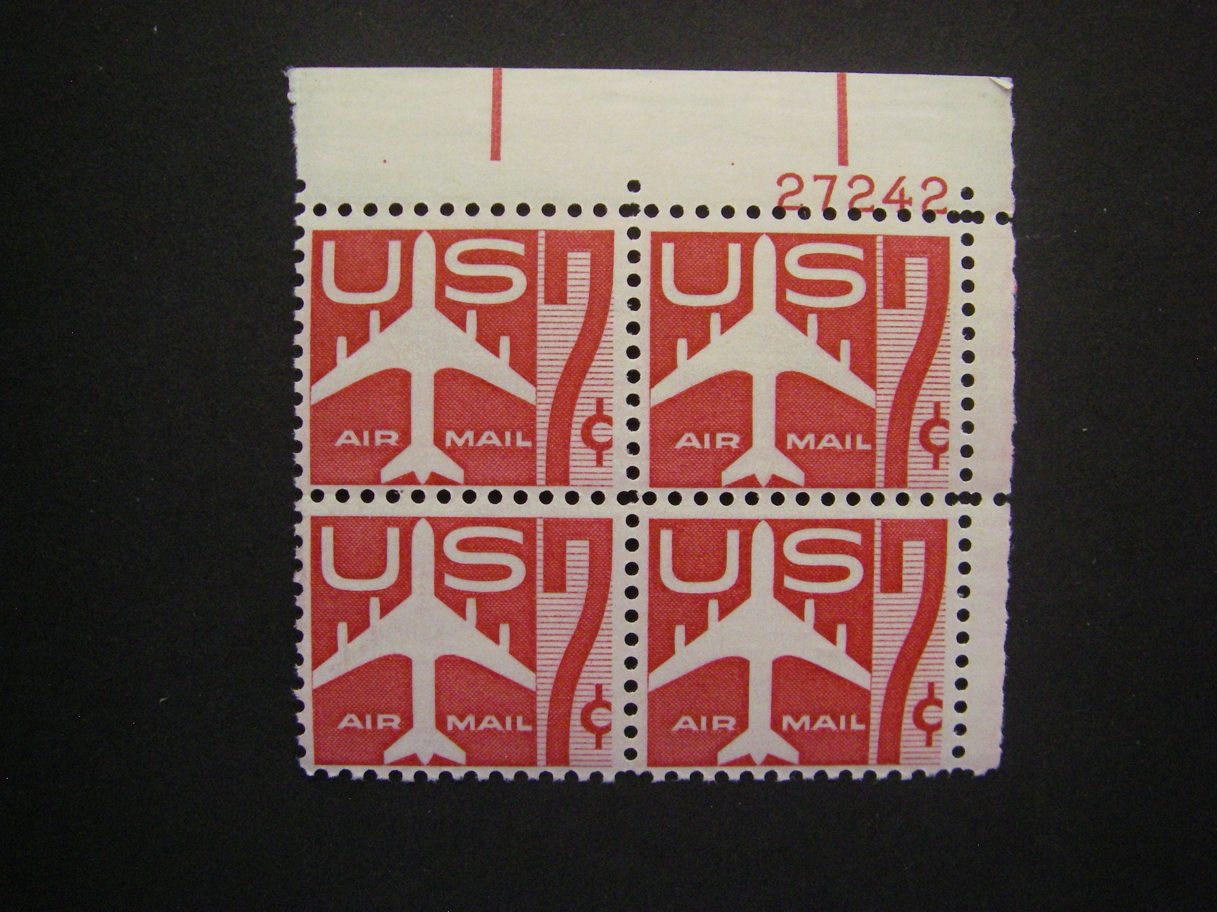 Scott C60, 7c Red Jet Silhouette, PB4 #27242 UR, MNH Airmail, Durland ...