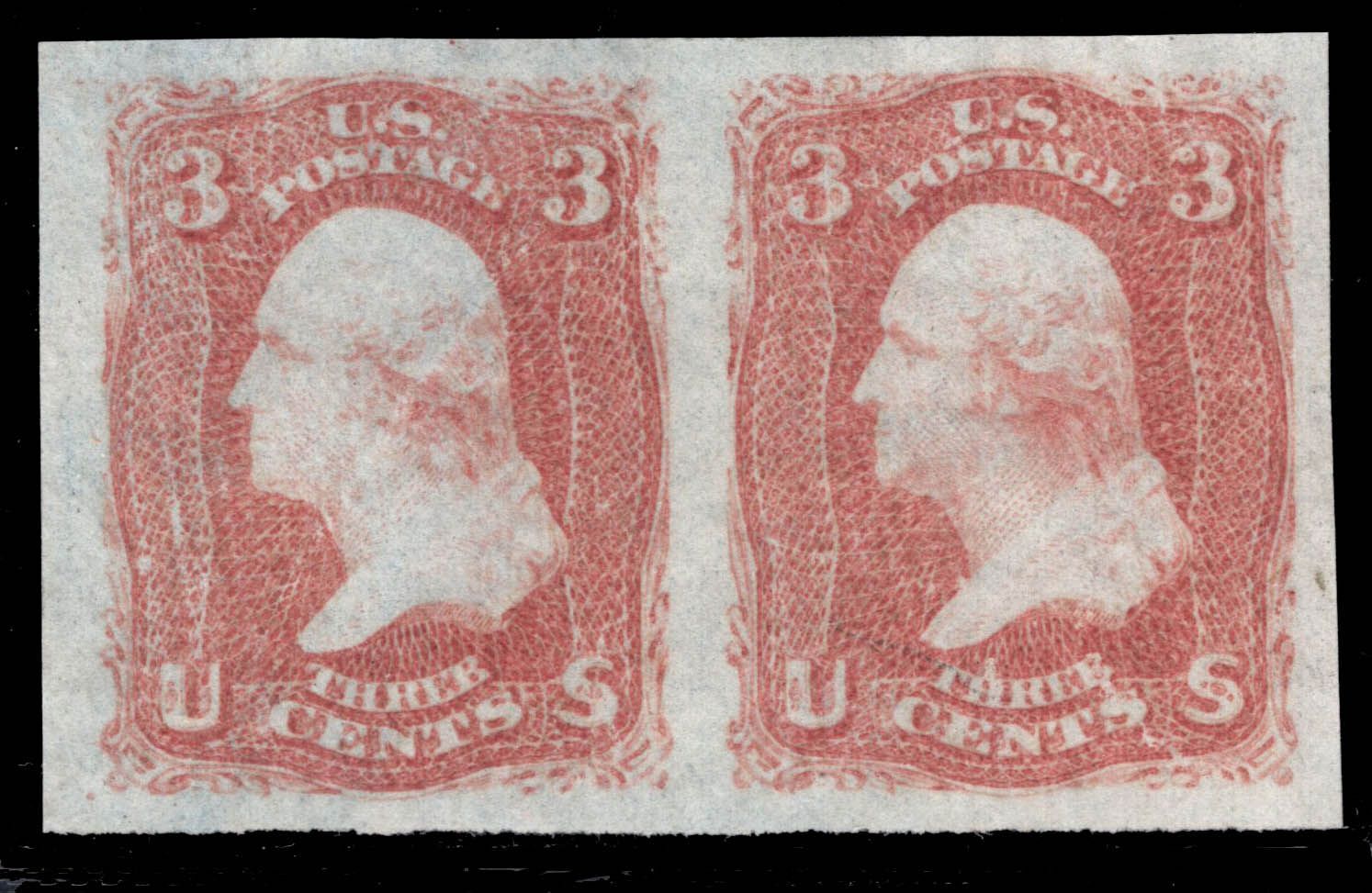 US Stamps # 65 Imperf Pair Unused Blue Paper LOT #16390-17 | United ...