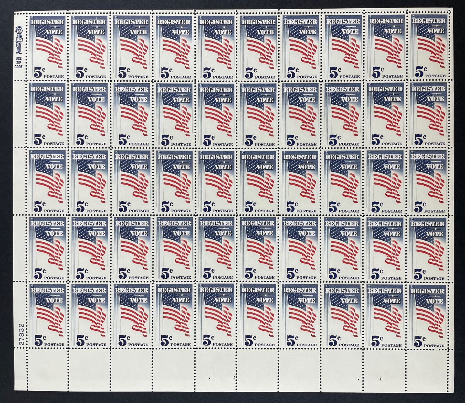 Scott 1249 REGISTER - VOTE Sheet of 50 US 5¢ Stamps MNH 1964 | United ...