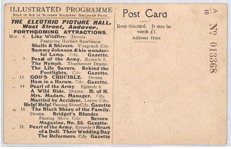 GB WW1 MILITARY BALLOON Postcard *Andover Picture Hall* ADVERT Hants ...