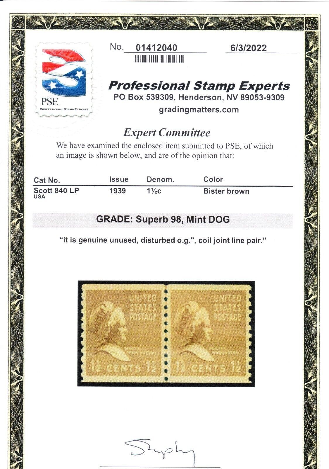 MOstamps - US #840 Mint disturbed OG Graded 98 LP with PSE cert - Lot ...